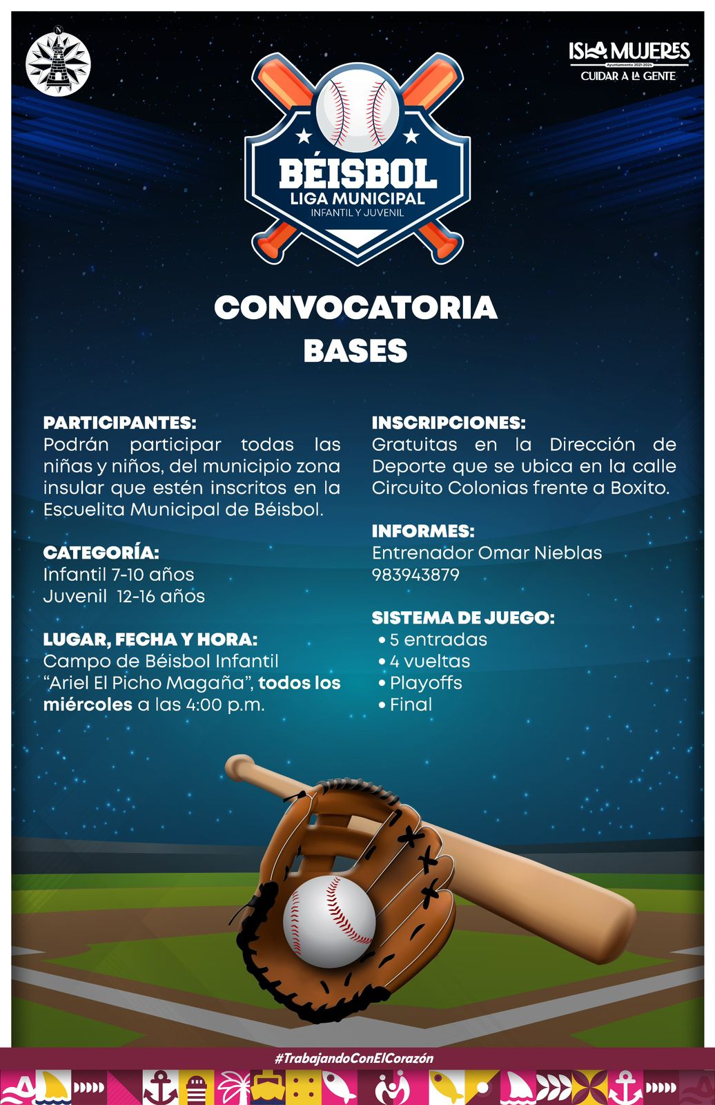 Abren convocatoria para Liga de Beisbol Municipal infantil y juvenil en Isla Mujeres
