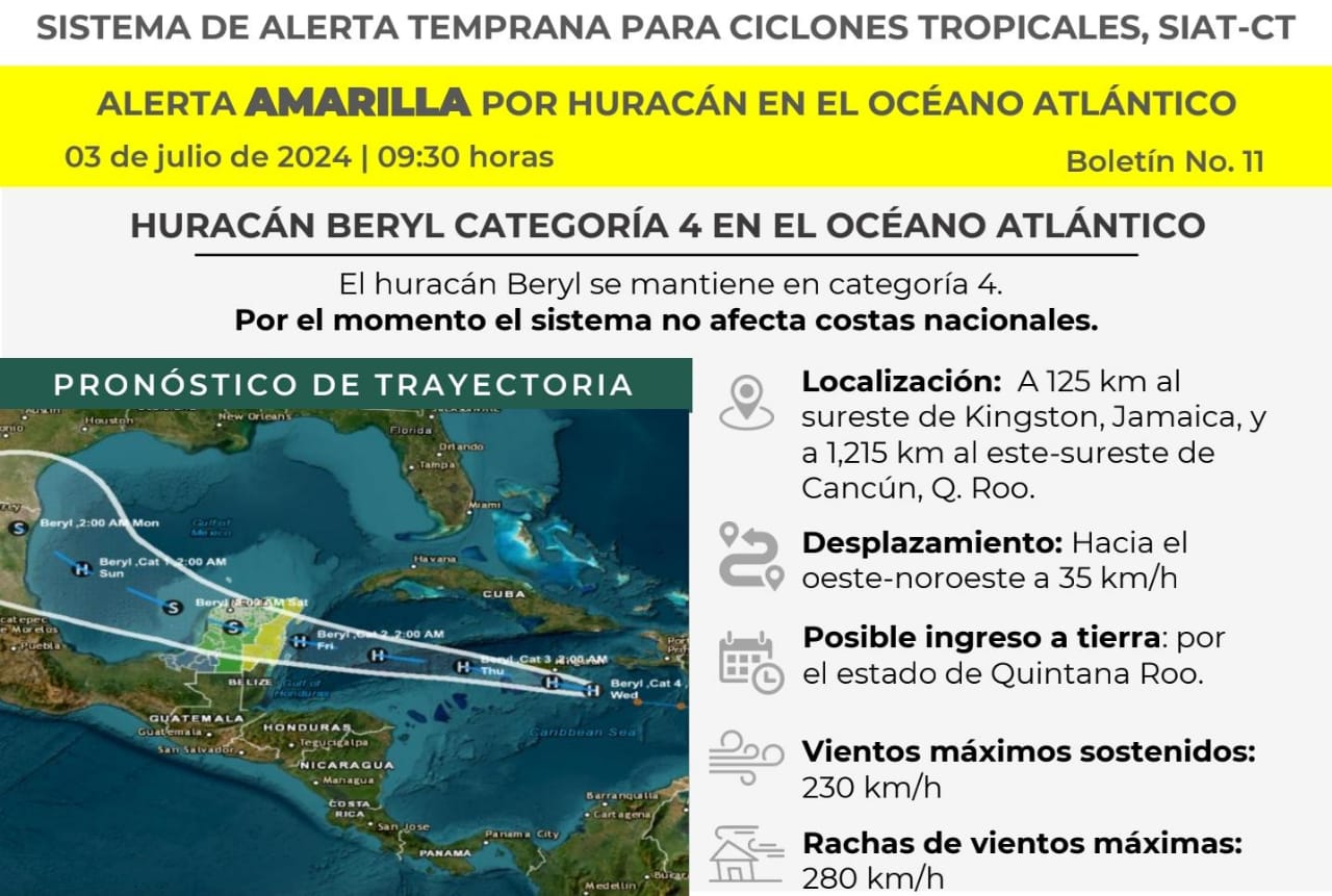 Alerta amarilla para Quintana Roo por cercanía del huracán ‘Beryl’